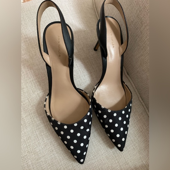 Ann Taylor | Shoes | Ann Taylor Black And White Polka Dot Slingbacks Size 9 Work 23 Times | Poshmark